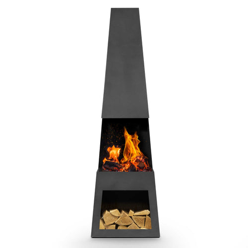 Pyramid Chiminea, Fireplace, Heater with Firewood Storage - Black Stee