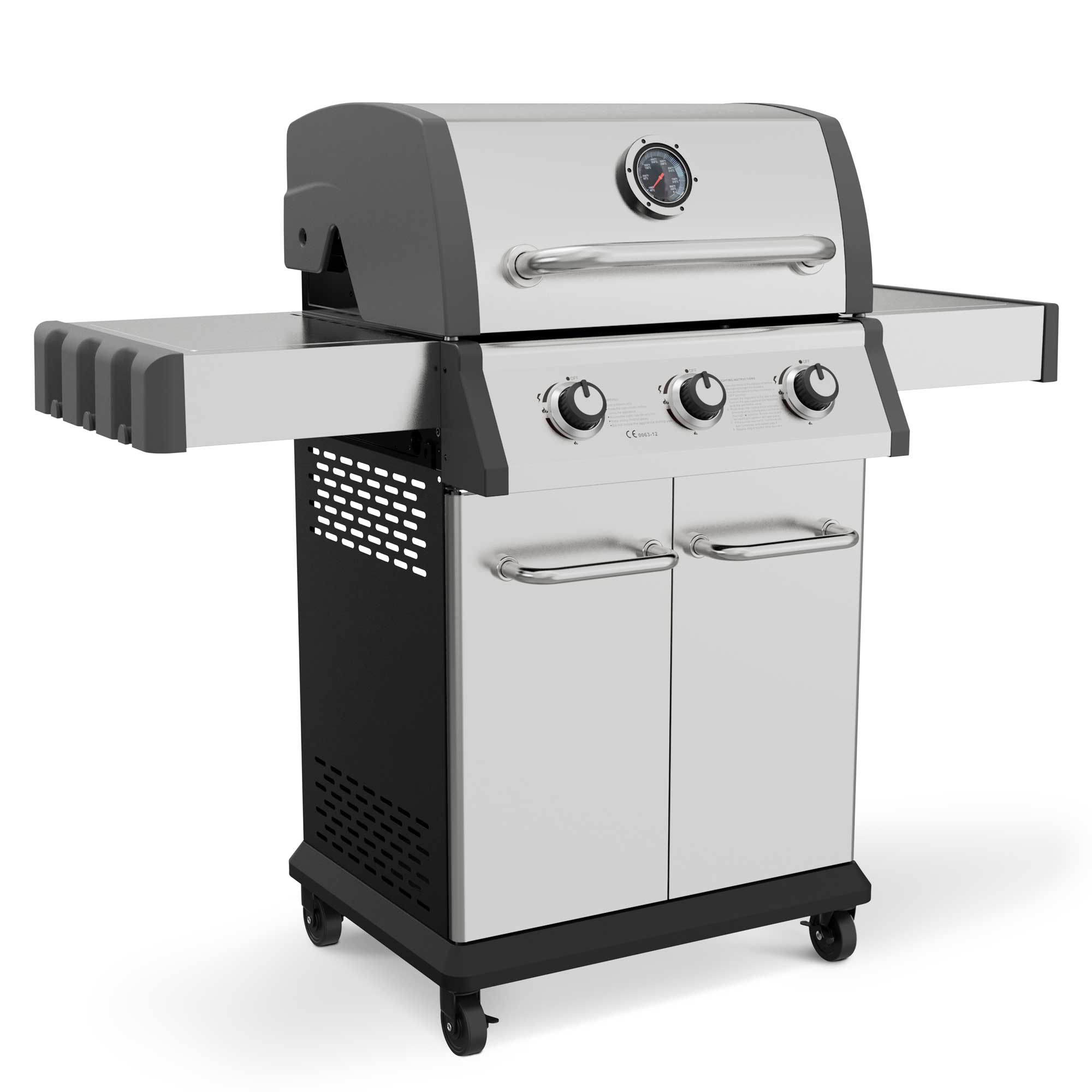3 Burner Deluxe Gas BBQ Grill with Piezo Ignition, Stainless Steel - D ...