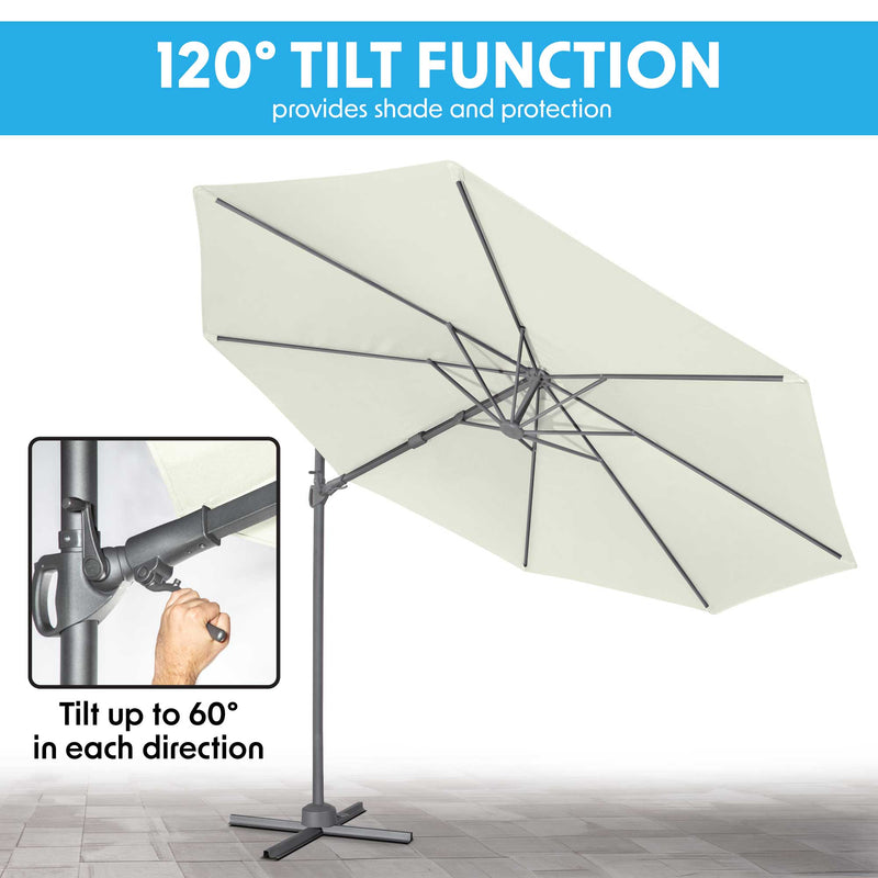 Ø3m Garden Cantilever Parasol with Crank Handle, 360° Rotation, Tilt a ...