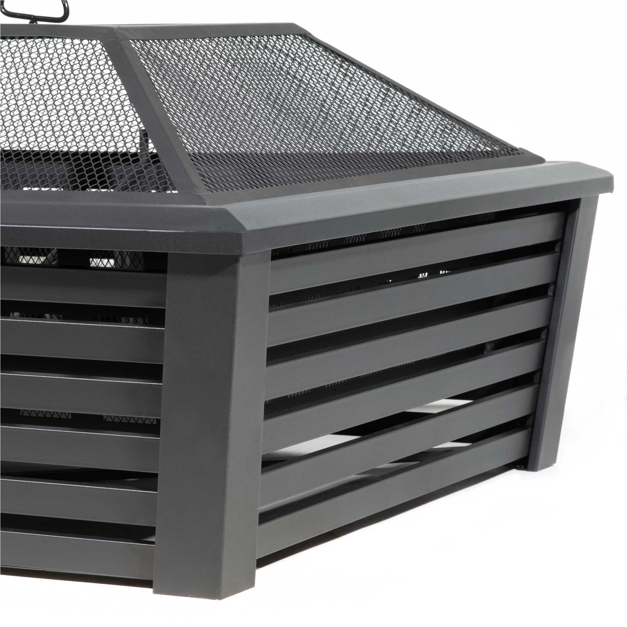 35" Square Outdoor Fire Pit, Mesh Screen Lid, Black - DG43 - Dellonda