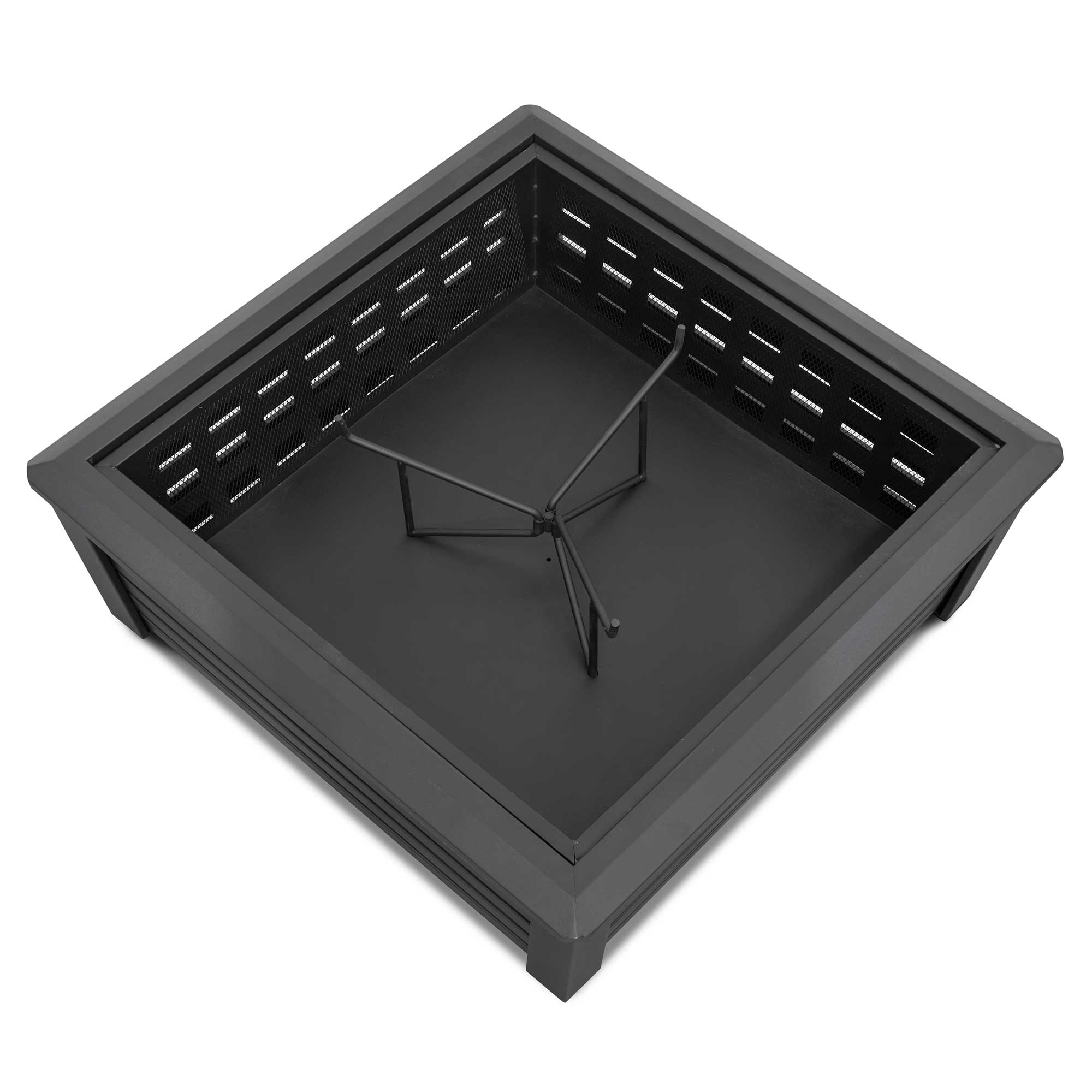 35" Square Outdoor Fire Pit, Mesh Screen Lid, Black - DG43 - Dellonda