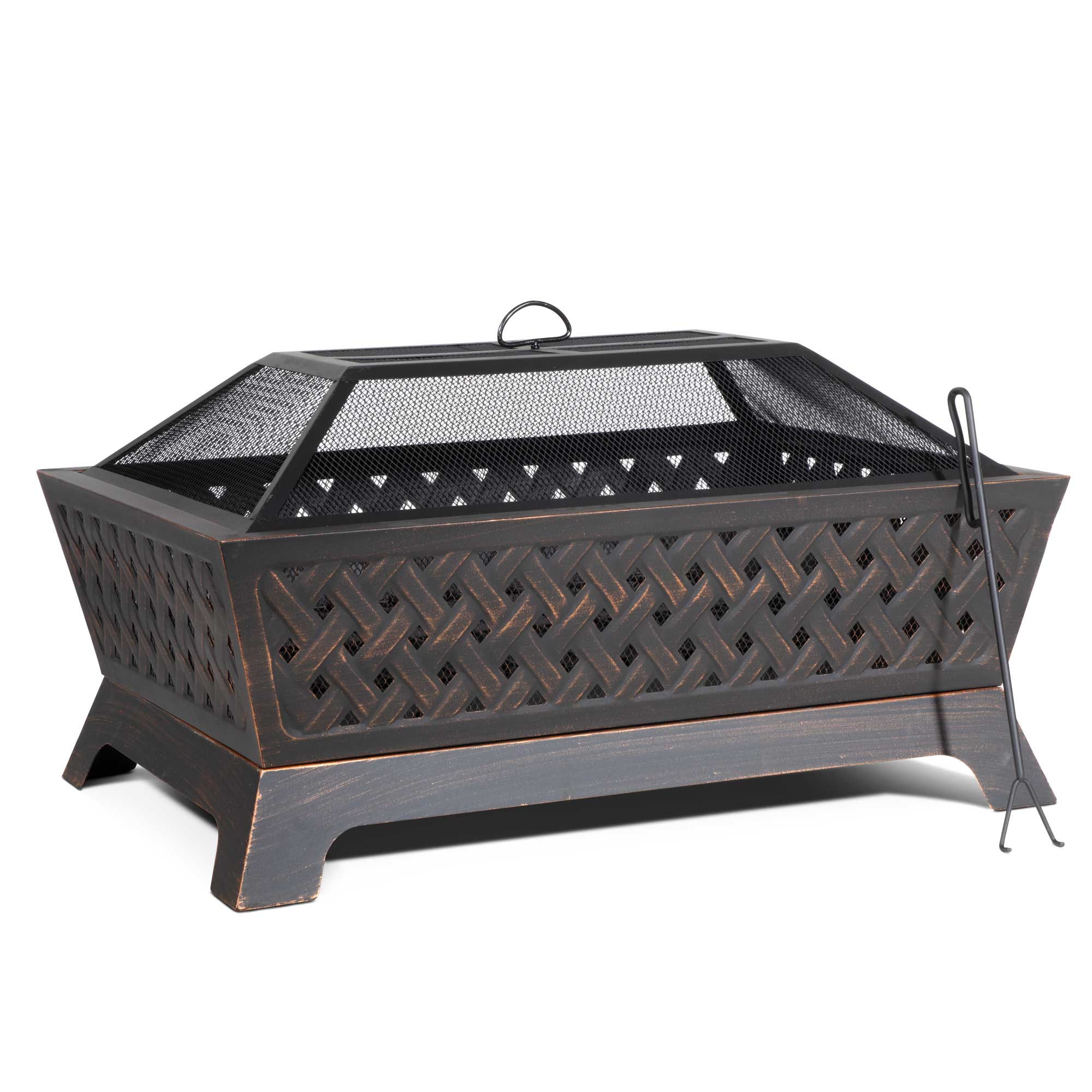 Dellonda Rectangular Outdoor Fire Pit 35" - Antique Bronze Effect