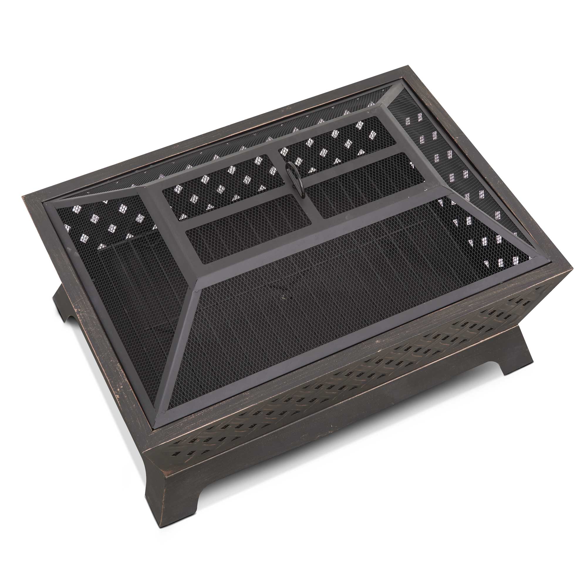 Dellonda Rectangular Outdoor Fire Pit 35" - Antique Bronze Effect