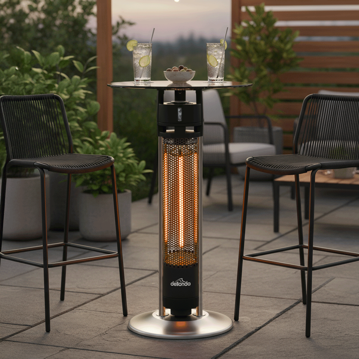 95cm Bistro Bar Table with 1600W Patio Heater, Black/Stainless Steel