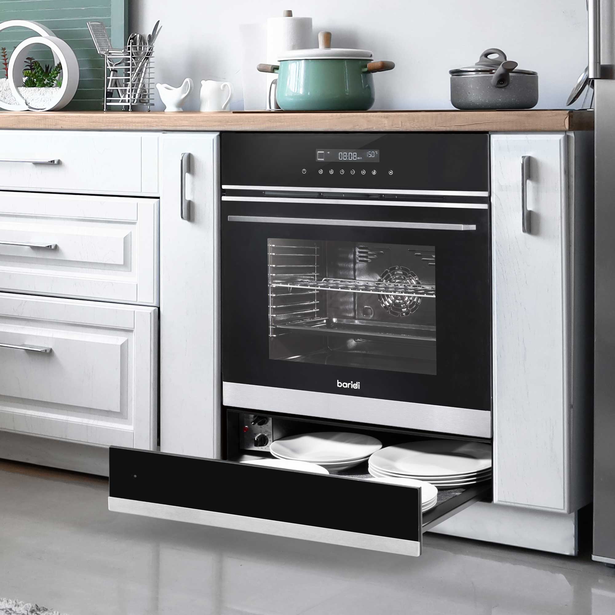 Baridi 60cm Built-In Warming Drawer, Push-to-Open, Anti-Slip Mat, Blac ...