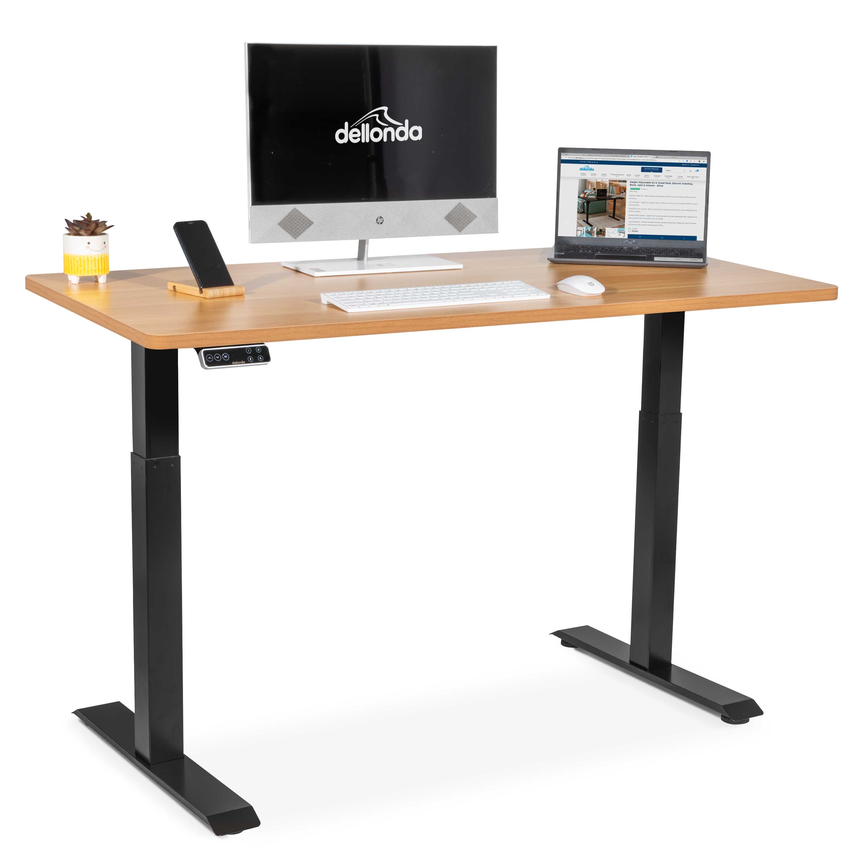 Oak Electric Height Adjustable Standing Desk, 1400 x 700mm Dual Motor ...