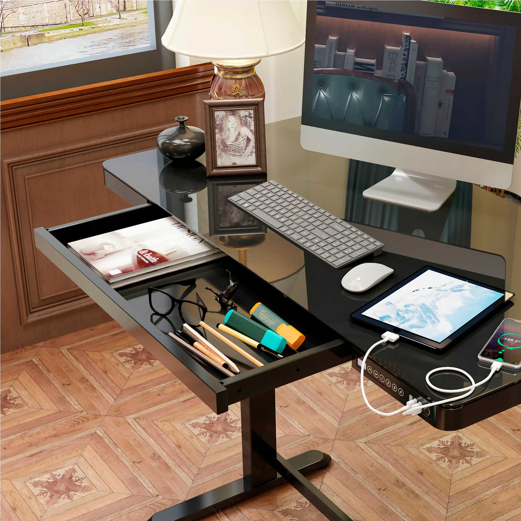 Single Motor Ultra-Quiet Electric Desk with Control Panel, USB Port ...