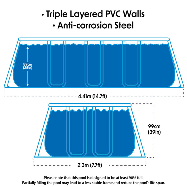13ft Deluxe Steel Frame Swimming Pool Rectangular with Filter Pump - D ...