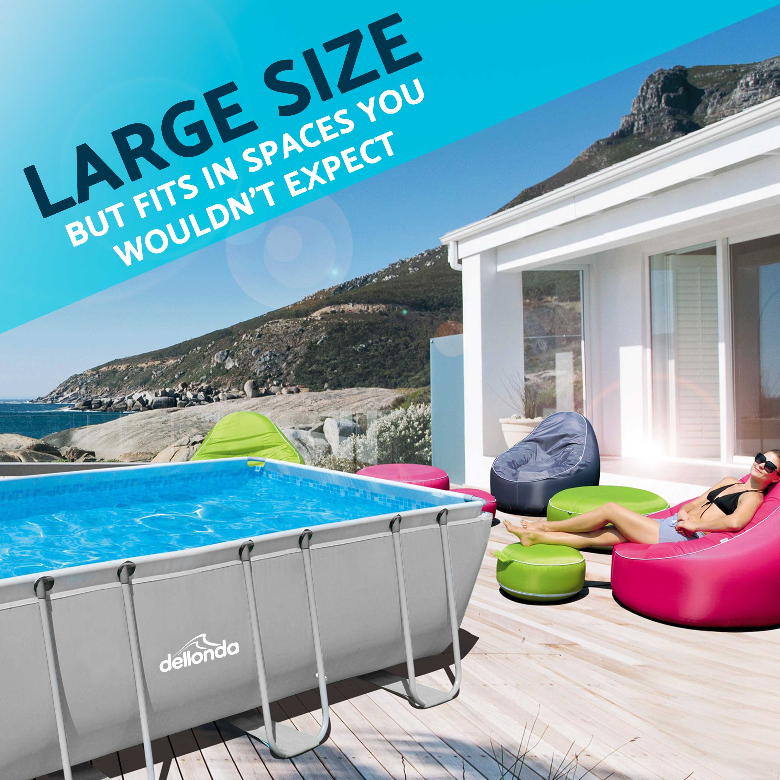 13ft Deluxe Steel Frame Swimming Pool Rectangular with Filter Pump - D ...