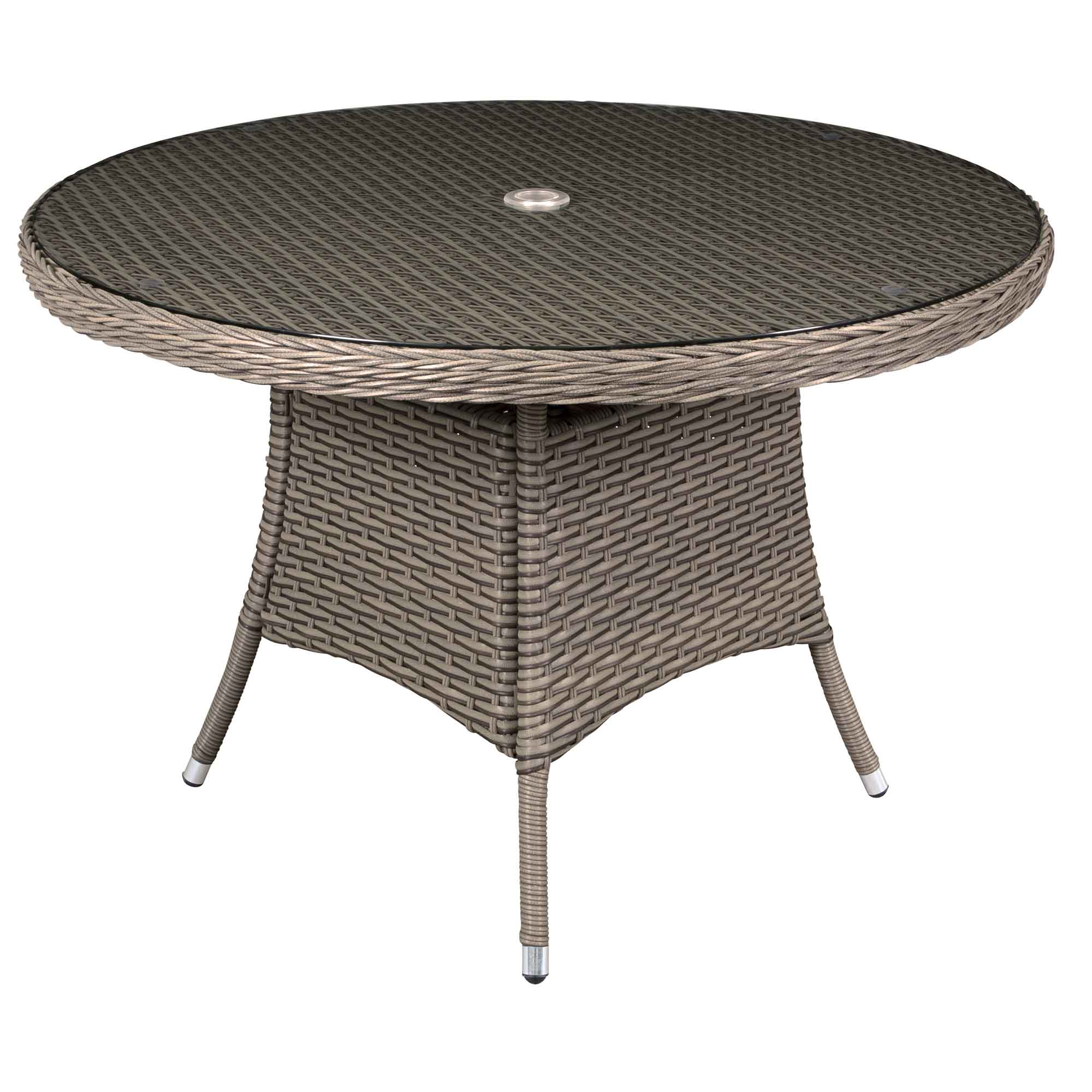 Chester Rattan Wicker Round Outdoor Dining Table with Tempered Glass T ...
