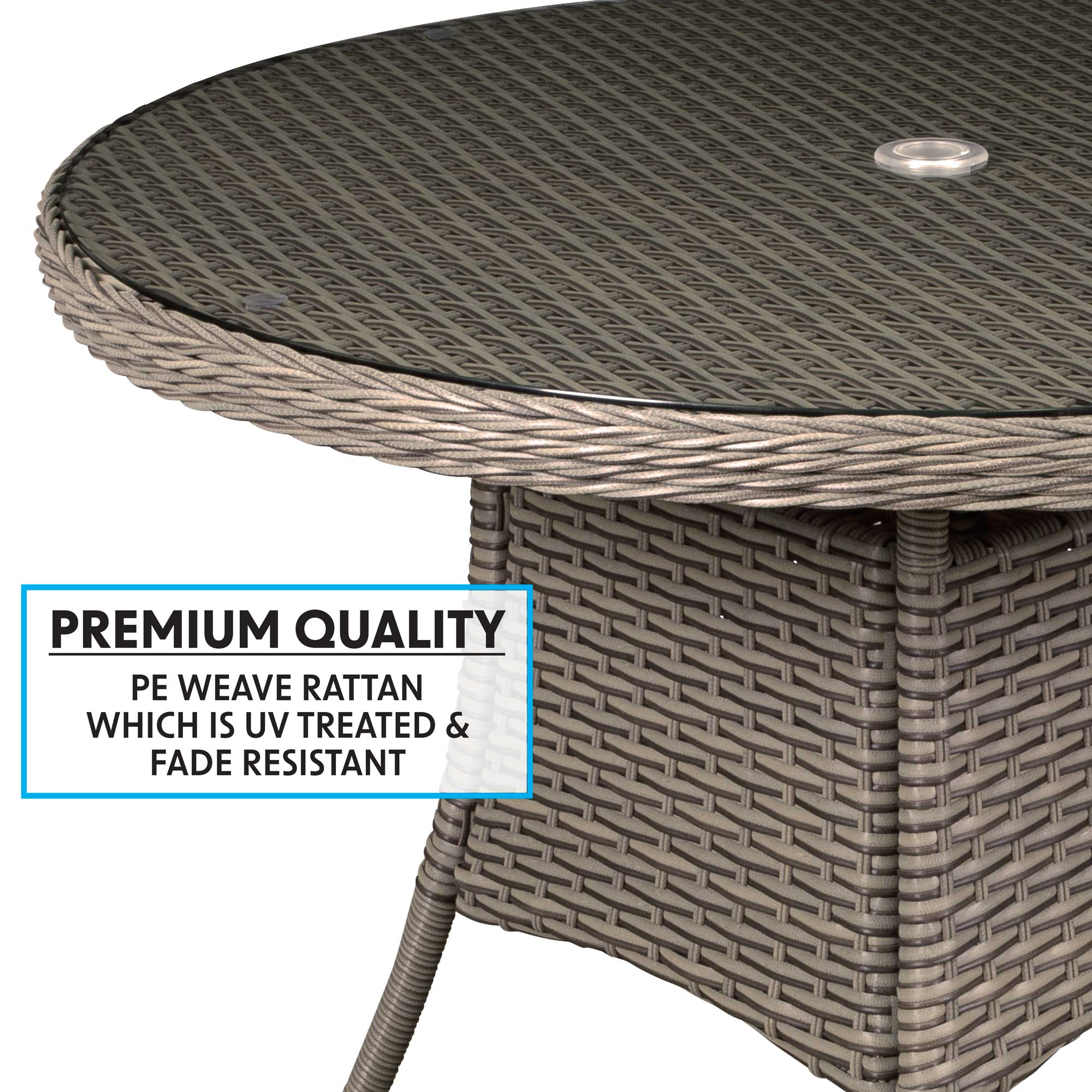 Chester Rattan Wicker Round Outdoor Dining Table with Tempered Glass T ...