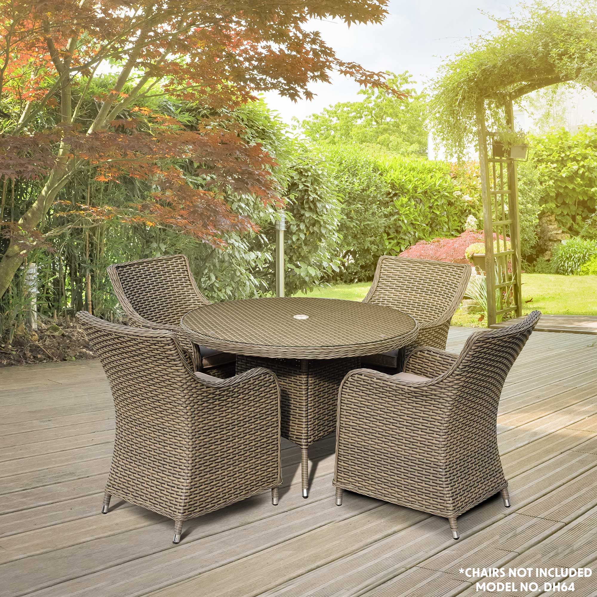 Chester Rattan Wicker Round Outdoor Dining Table with Tempered Glass T ...