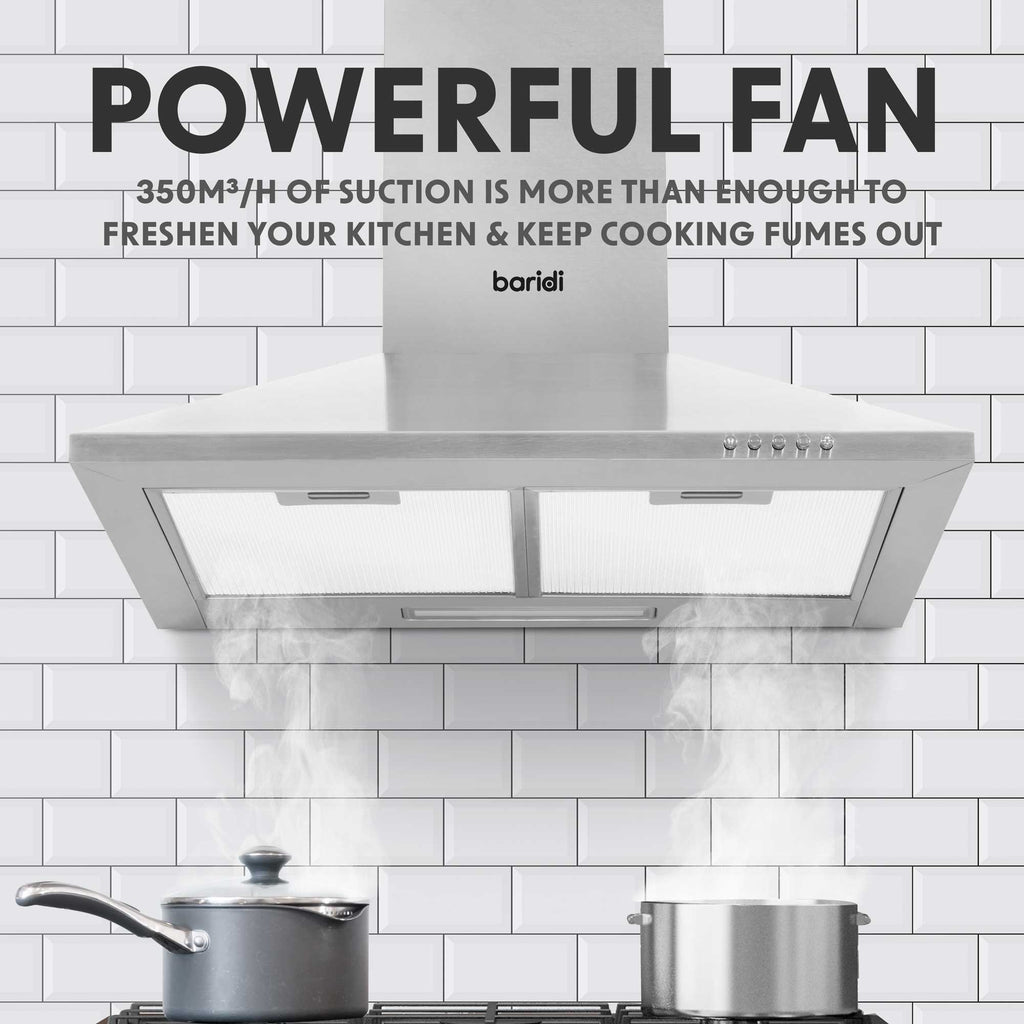 Baridi 60cm Chimney Style Cooker Hood with Carbon Filters, Stainless S