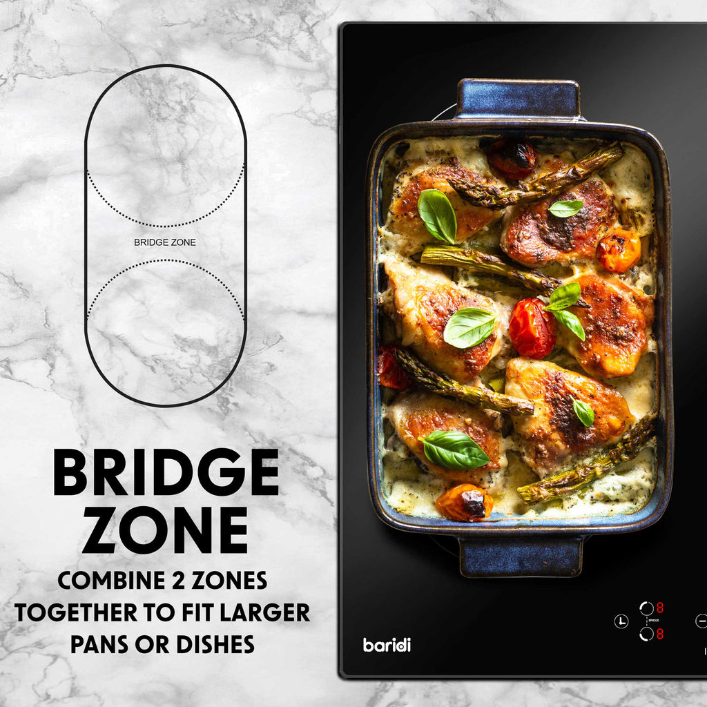 Baridi 60cm Bridge Zone Induction Hob, 4 Zones, Boost Function, 9 Powe