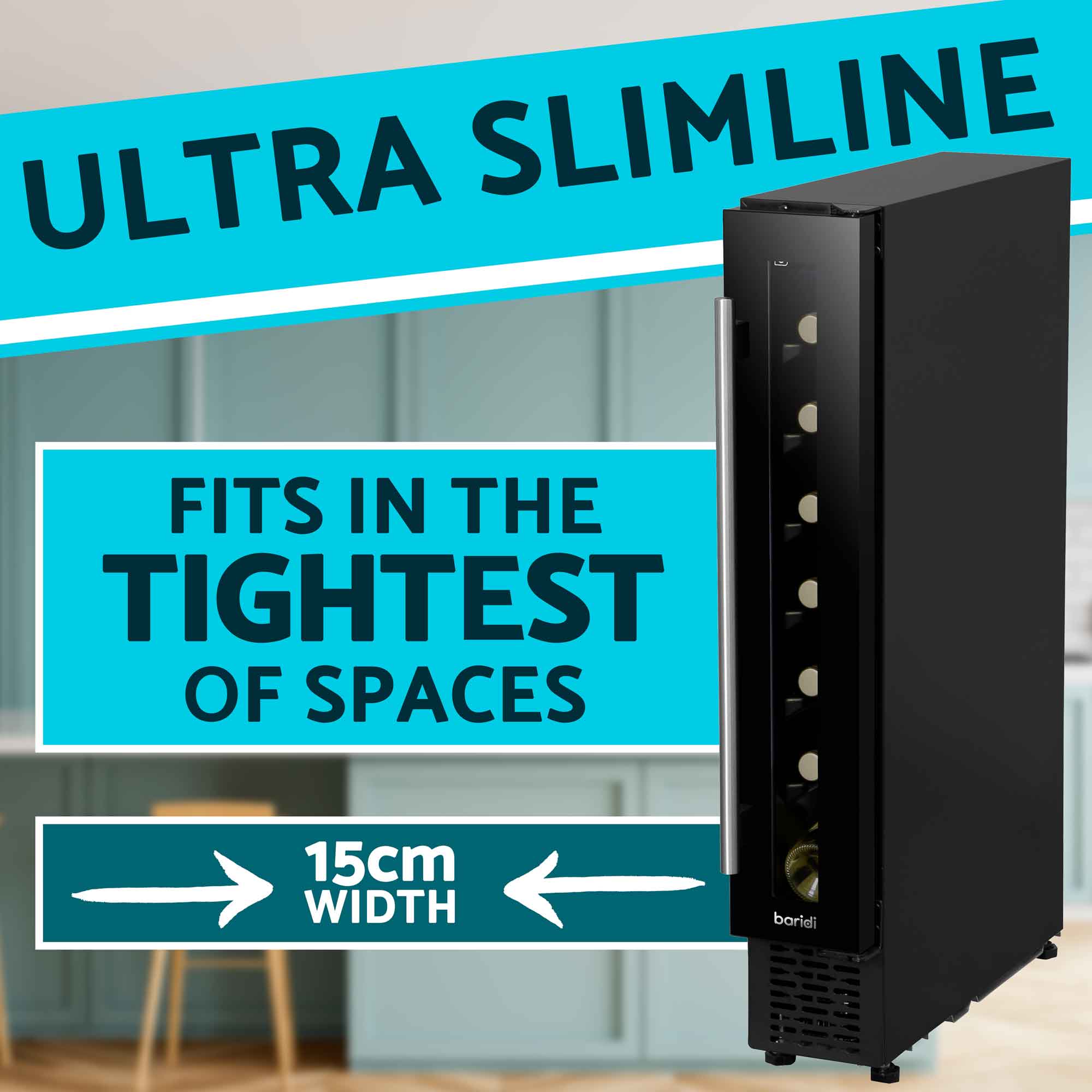 Extra-Slim 7 Bottle Wine Fridge & Cooler 15cm - Black - Dellonda