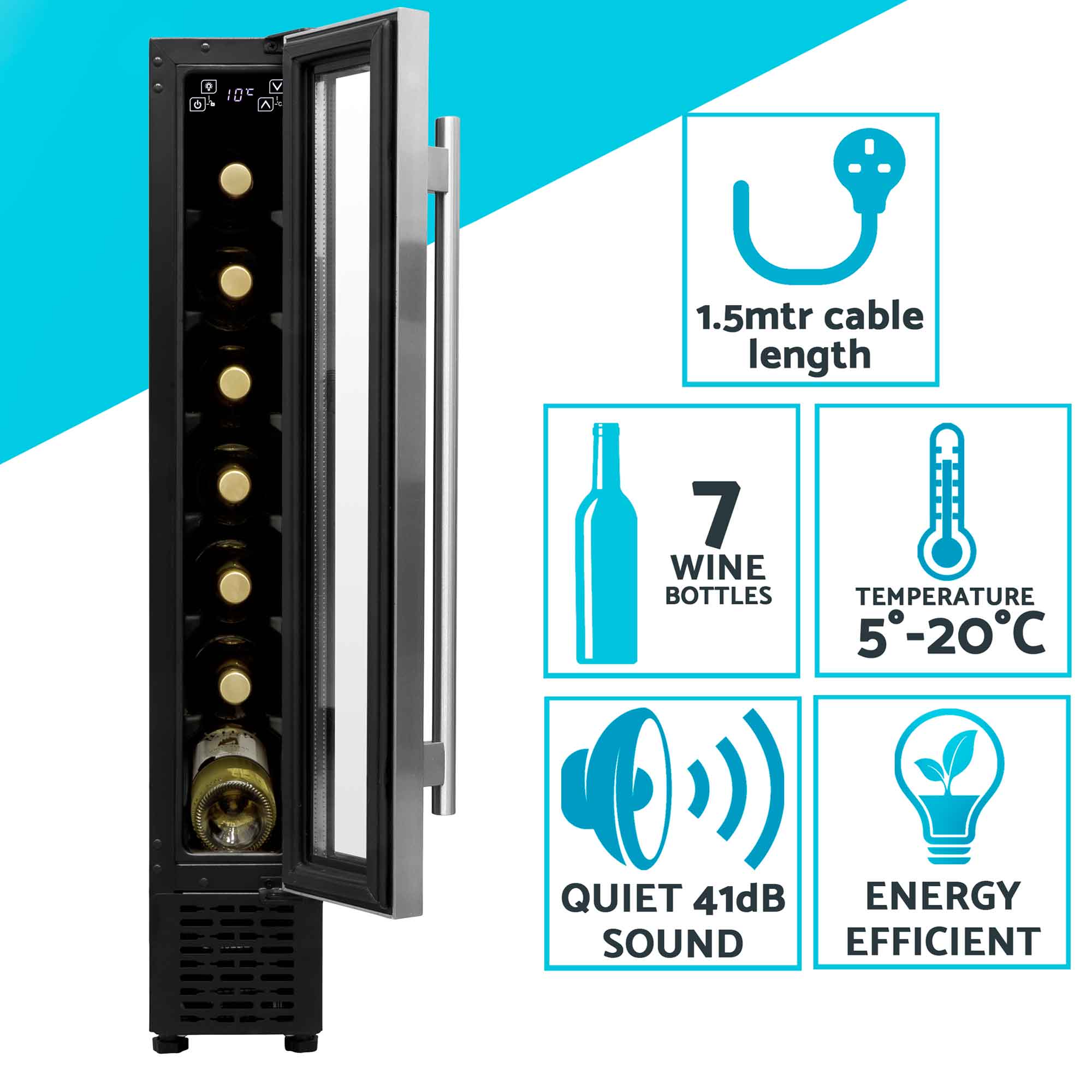 Extra-Slim 7 Bottle Wine Fridge & Cooler 15cm - Stainless Steel - Dellonda