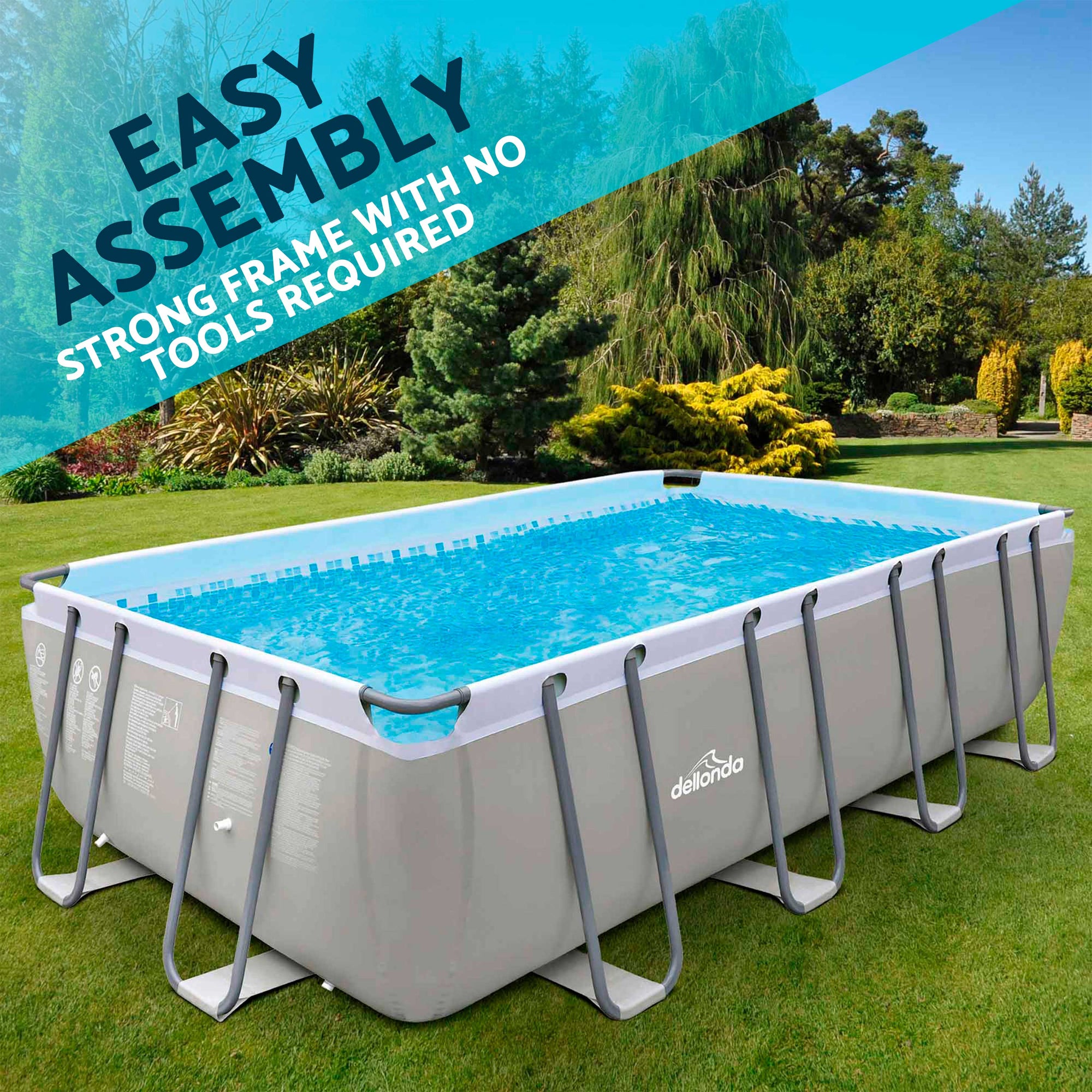 18ft Deluxe Steel Frame Swimming Pool, Rectangular with Filter Pump ...