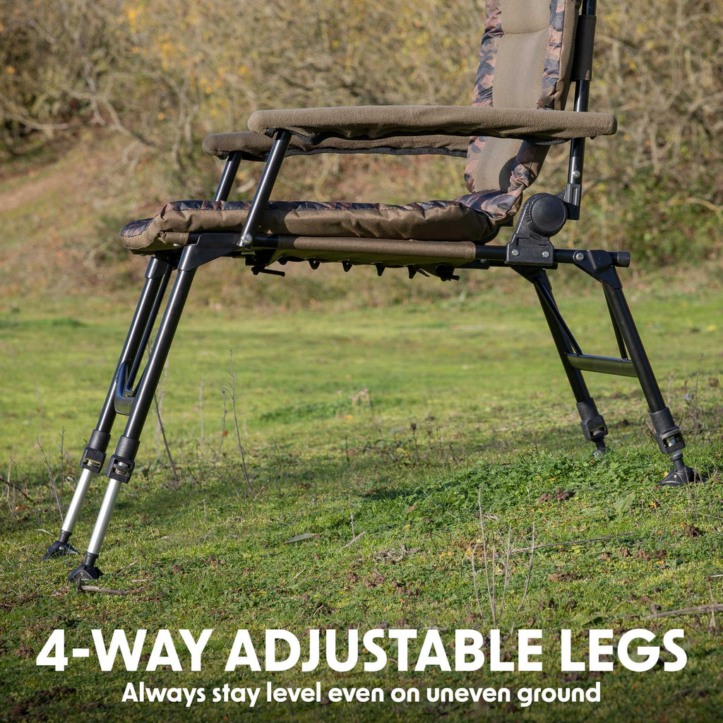 Deluxe Portable Fishing Chair, Reclining, Padded Armrests, Adjustable,